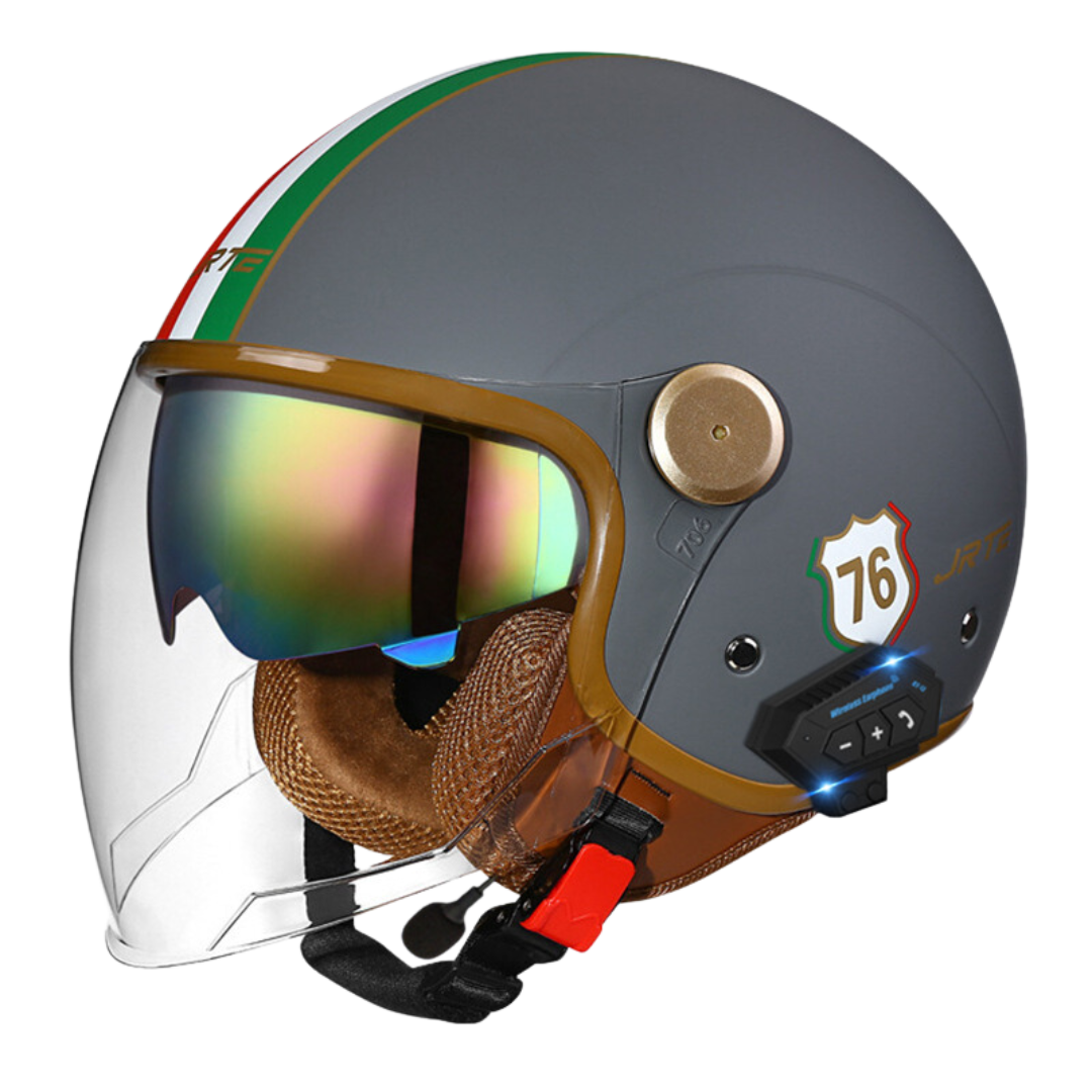 RetroRide Smart Bluetooth Open-Face Motorcycle Helmet with Dual Sun Vi ...