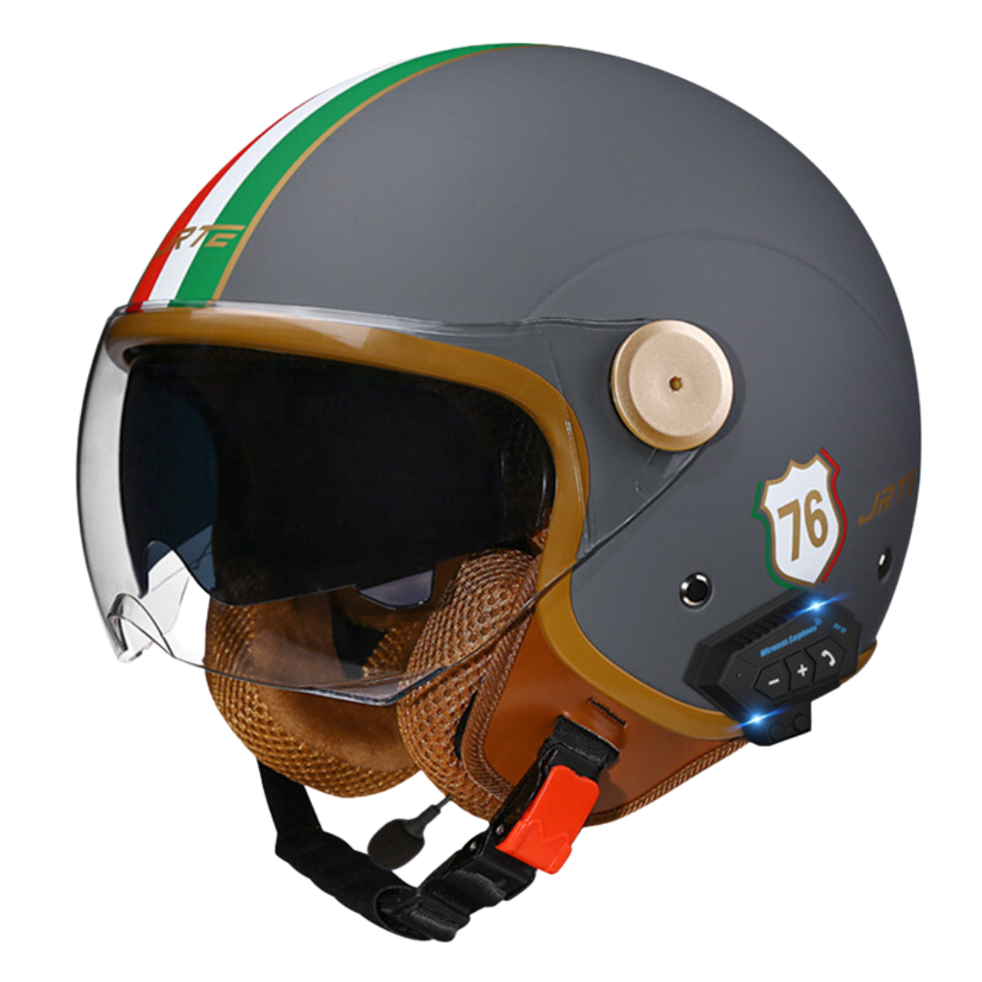 RetroRide Smart Bluetooth Open-Face Motorcycle Helmet with Dual Sun Vi ...