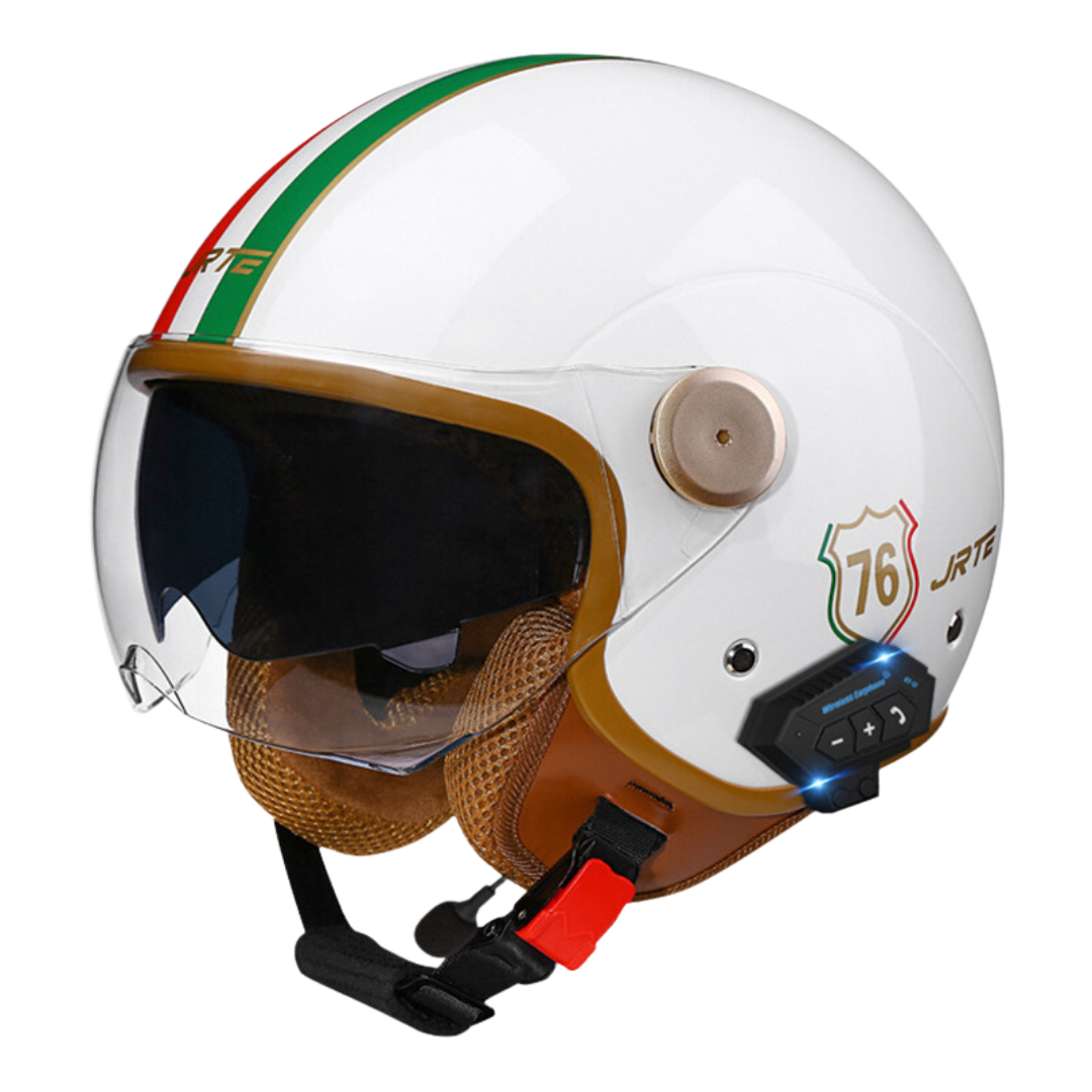 RetroRide Smart Bluetooth Open-Face Motorcycle Helmet with Dual Sun Vi ...