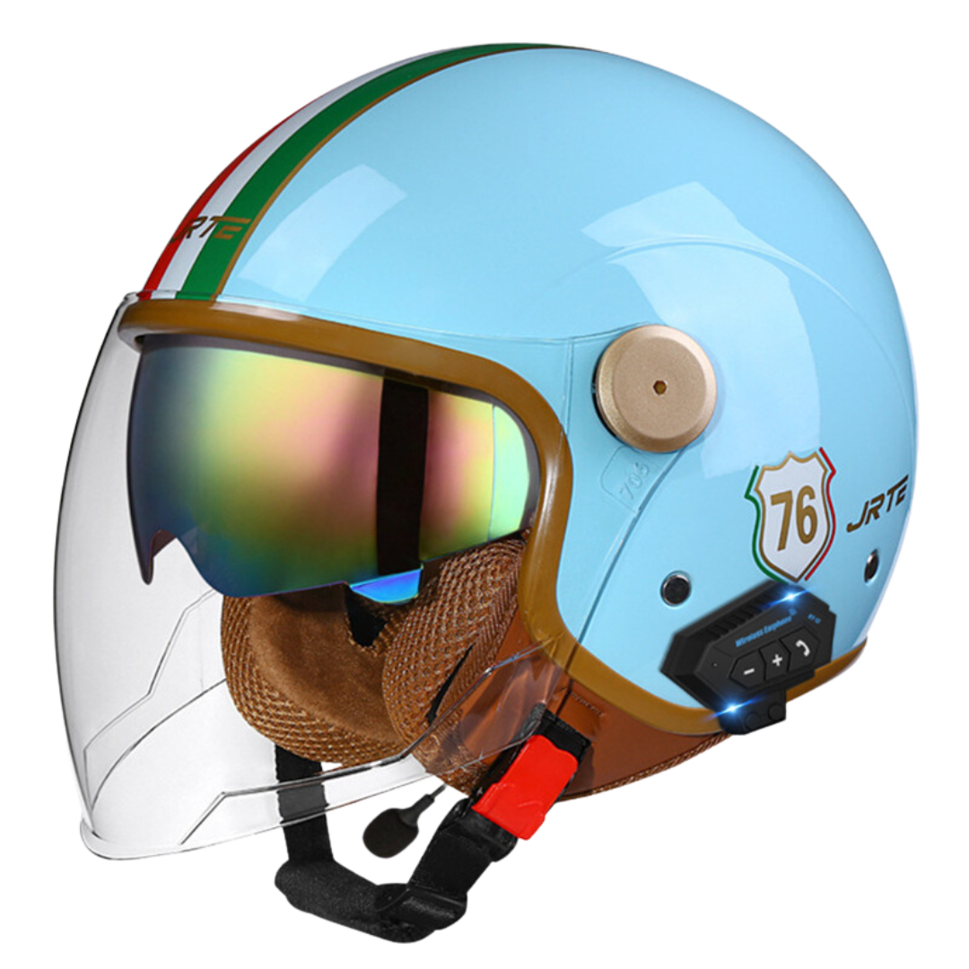 RetroRide Smart Bluetooth Open-Face Motorcycle Helmet with Dual Sun Vi ...