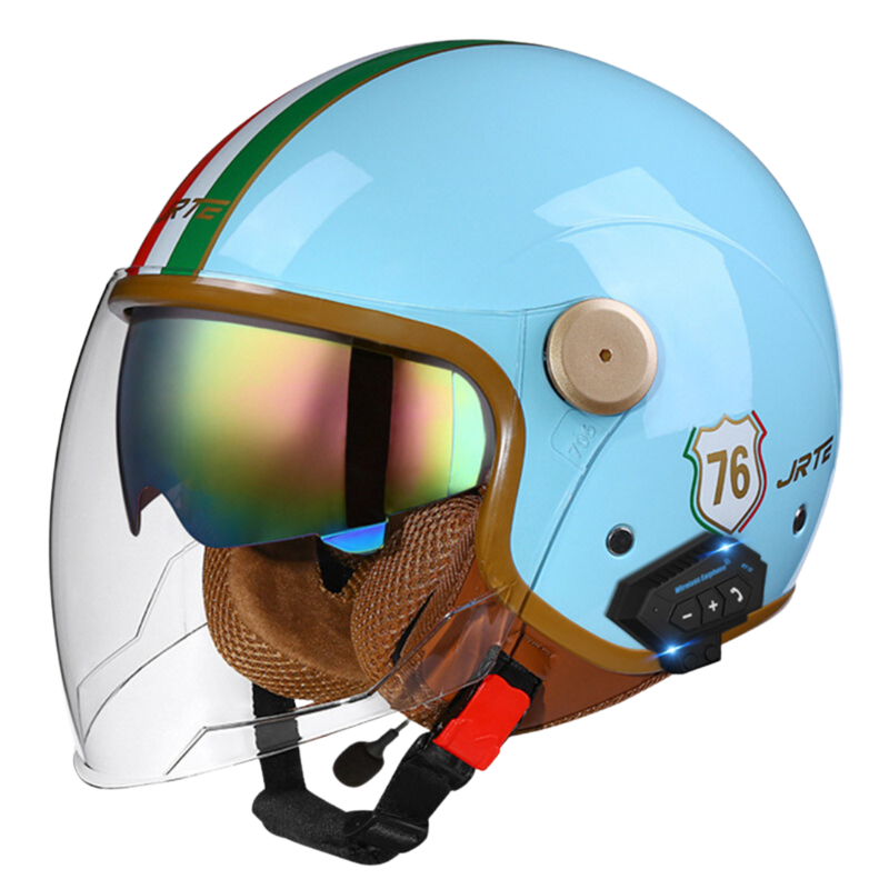 RetroRide Smart Bluetooth Open-Face Motorcycle Helmet with Dual Sun Vi ...