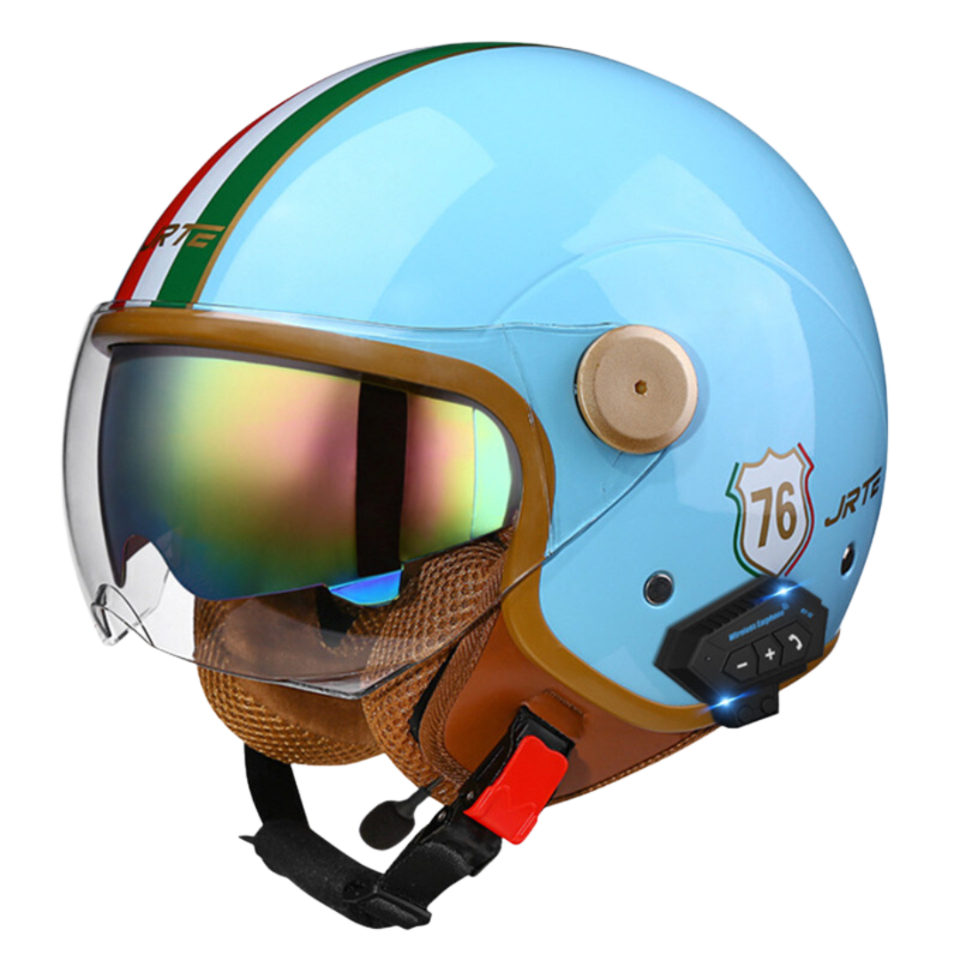 RetroRide Smart Bluetooth Open-Face Motorcycle Helmet with Dual Sun Vi ...