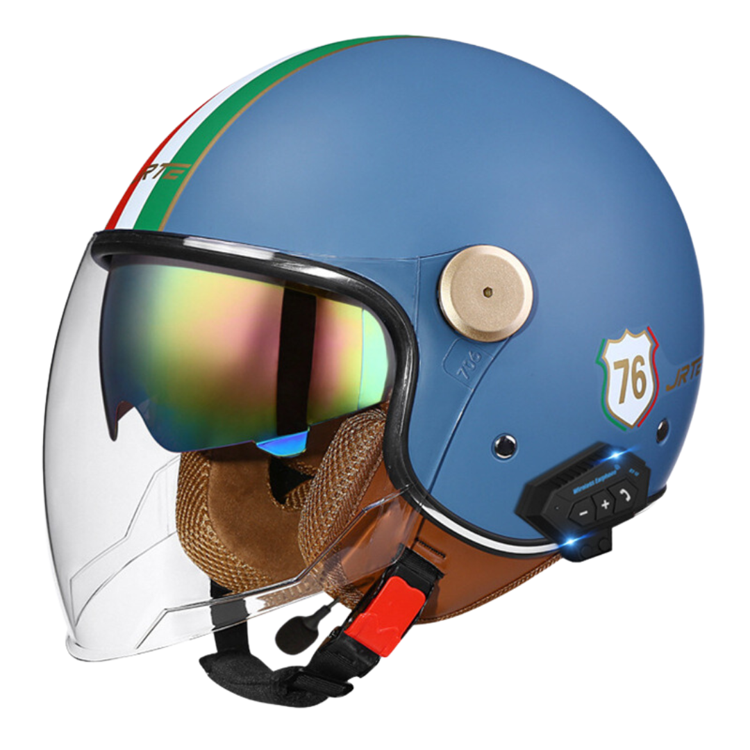 Retroride Smart Bluetooth Open Face Motorcycle Helmet With Dual Sun Vi Gear Rider