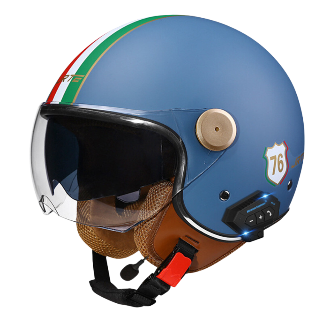 RetroRide Smart Bluetooth Open-Face Motorcycle Helmet with Dual Sun Vi ...