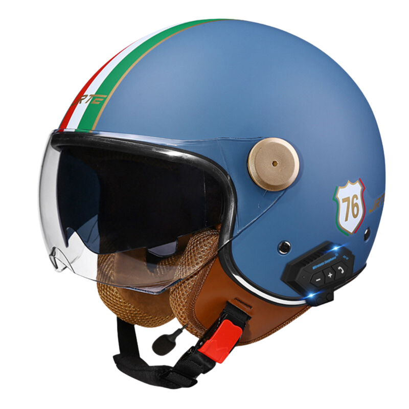 RetroRide Smart Bluetooth Open-Face Motorcycle Helmet with Dual Sun Vi ...