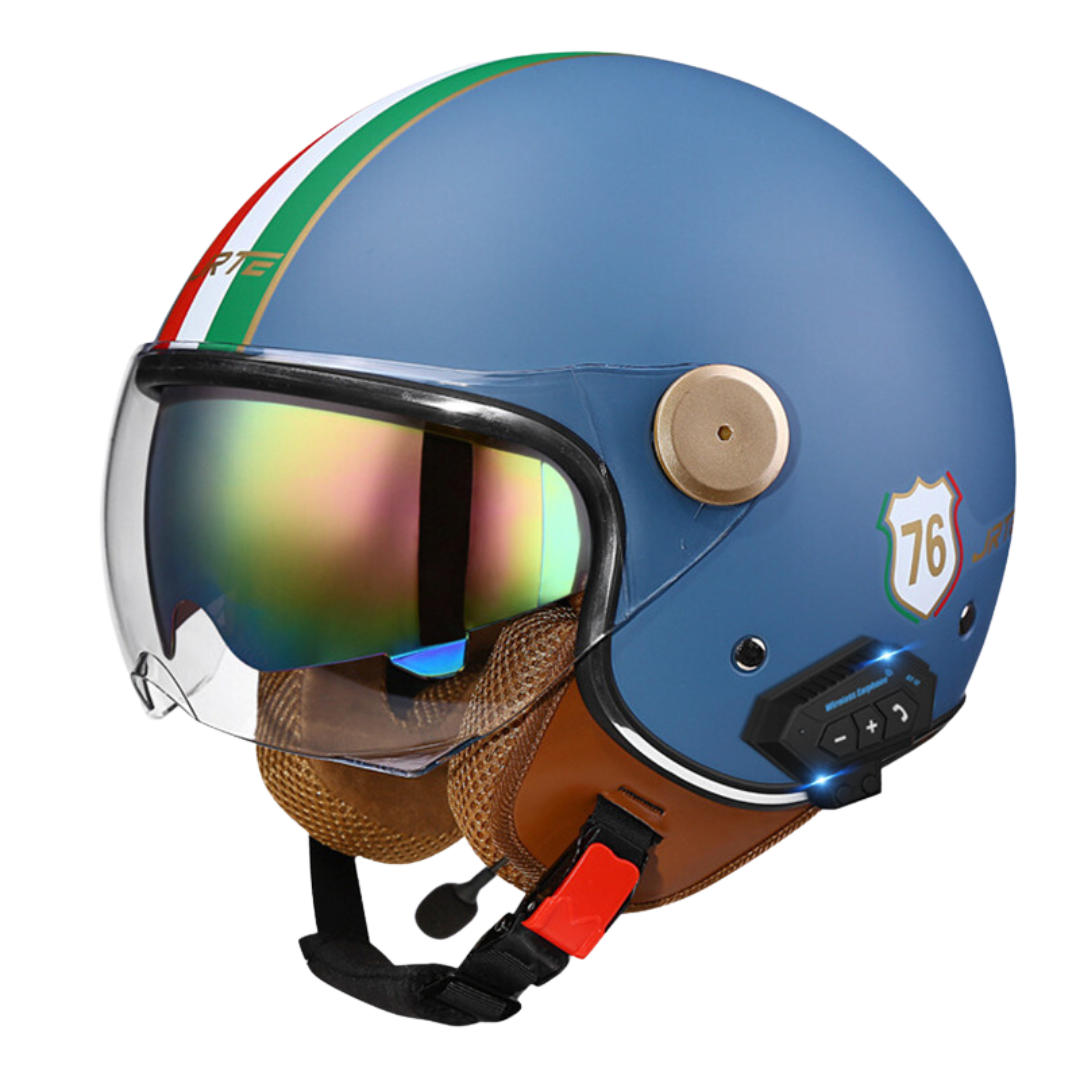 RetroRide Smart Bluetooth Open-Face Motorcycle Helmet with Dual Sun Vi ...