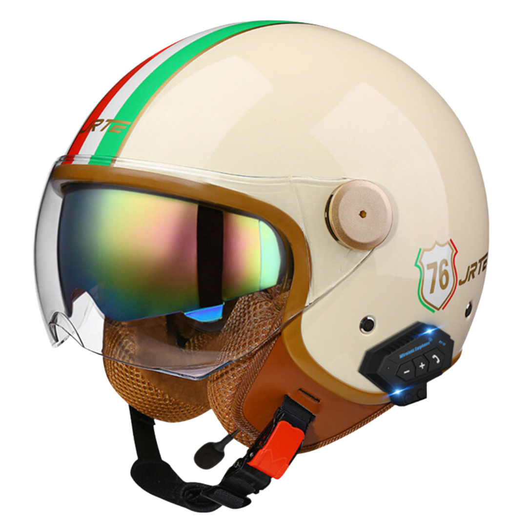 RetroRide Smart Bluetooth Open-Face Motorcycle Helmet with Dual Sun Vi ...