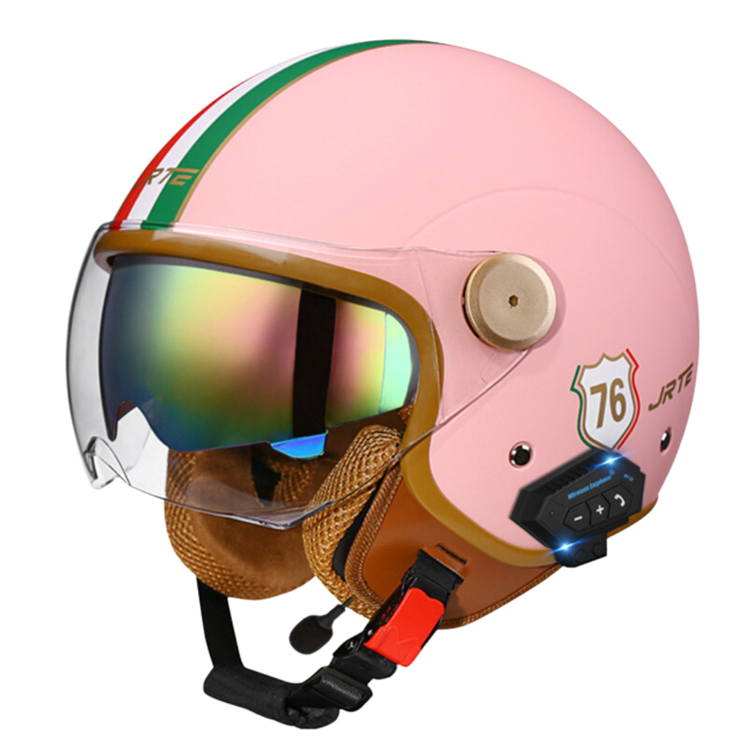 RetroRide Smart Bluetooth Open-Face Motorcycle Helmet with Dual Sun Vi ...