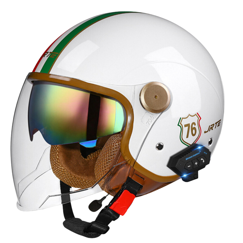 RetroRide Smart Bluetooth Open-Face Motorcycle Helmet with Dual Sun Vi ...