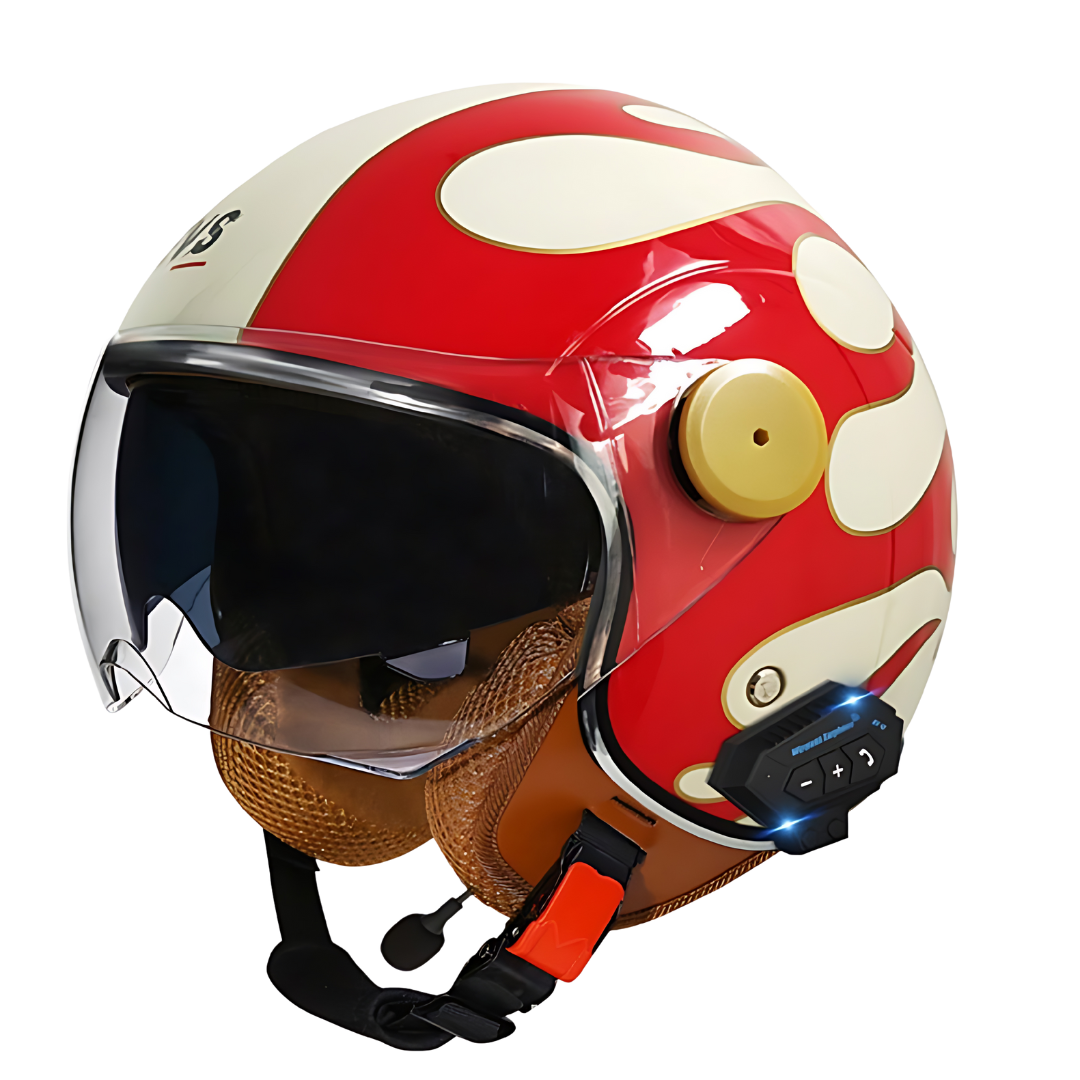 RetroRide Smart Bluetooth Open-Face Motorcycle Helmet with Dual Sun Vi ...