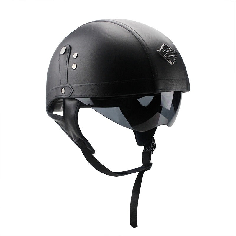 Retro Leather Half Helmet - Retractable Visor – Gear Rider